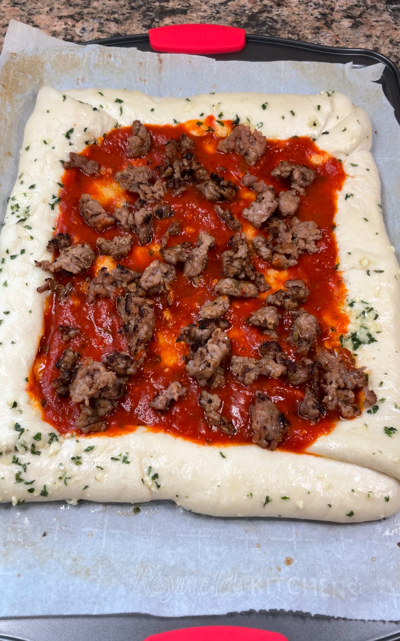 Stuffed Crust Meat Lovers Pizza - What's Mom Cookin'