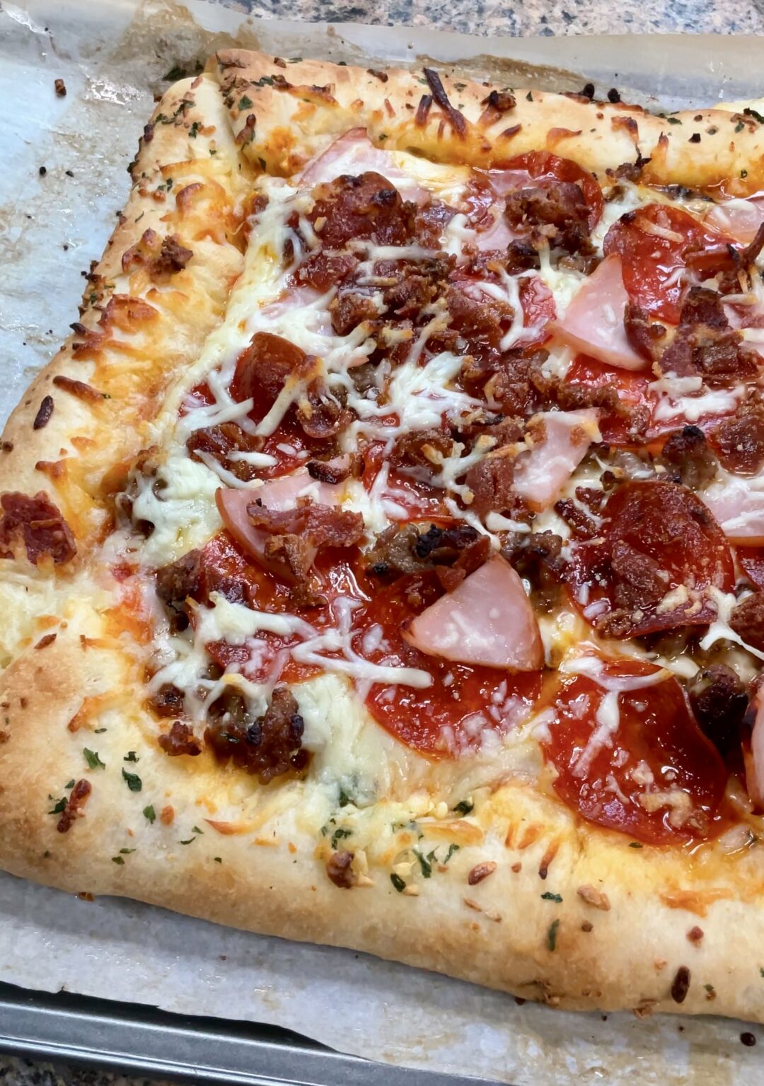 Stuffed Crust Meat Lovers Pizza - What's Mom Cookin'