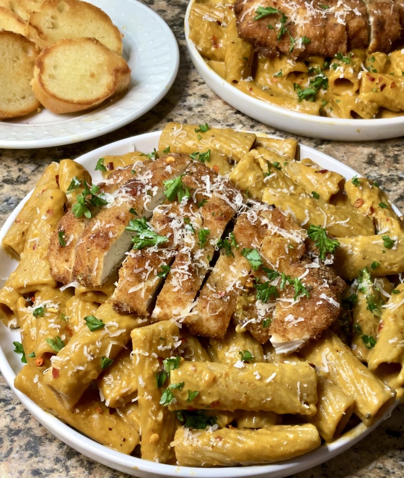 Spicy Rigatoni with Crispy Chicken Cutlets - What's Mom Cookin'
