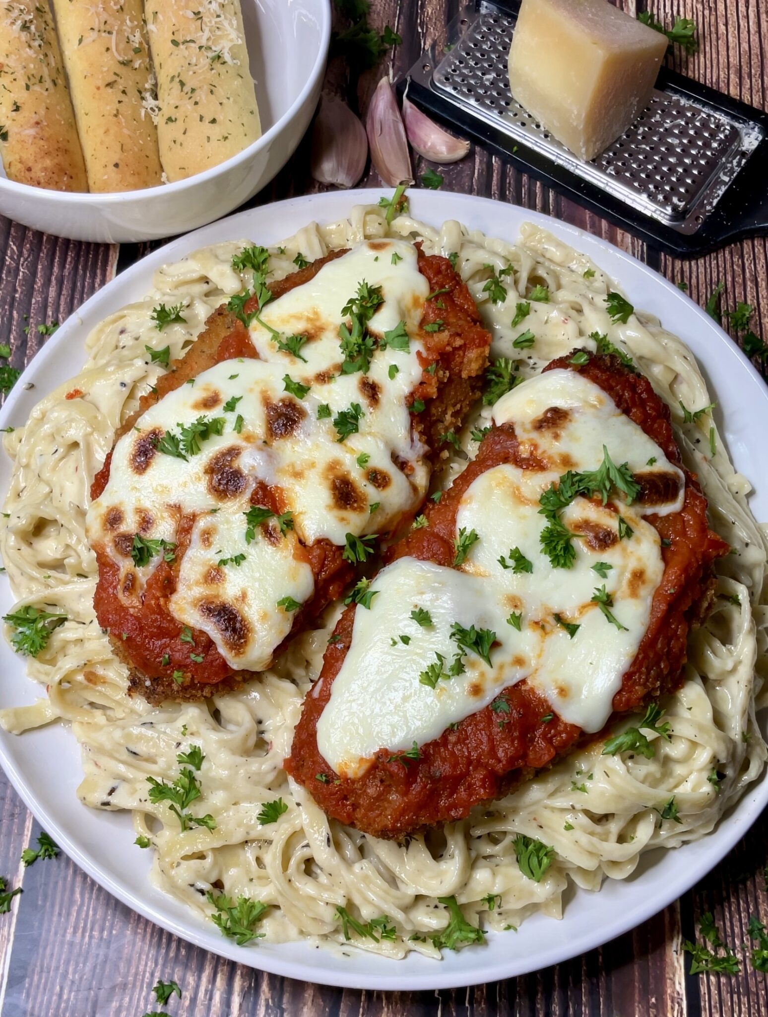 Chicken Parmesan with Fettucine Alfredo - What's Mom Cookin'